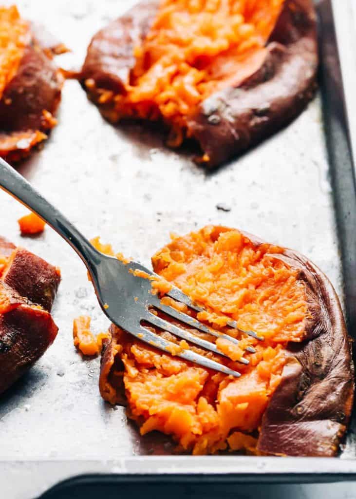 Garlic Butter Smashed Sweet Potatoes With Parmesan - Cafe Delites