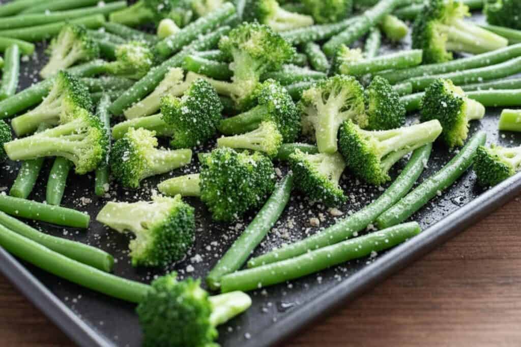 Garlic Parmesan Roasted Broccoli And Green Beans - Cafe Delites
