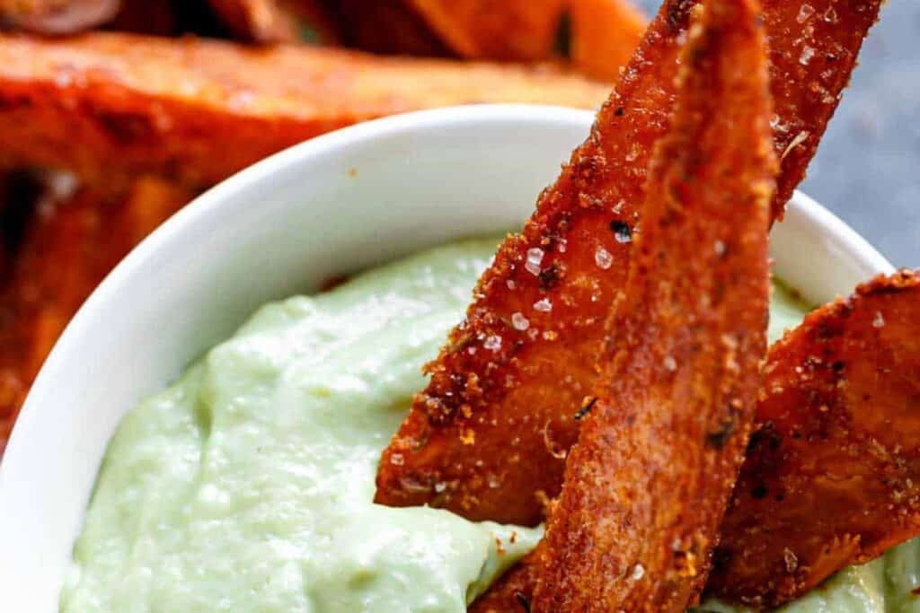 Crispy Sweet Potato Wedges with Garlic Avocado Aioli - Cafe Delites