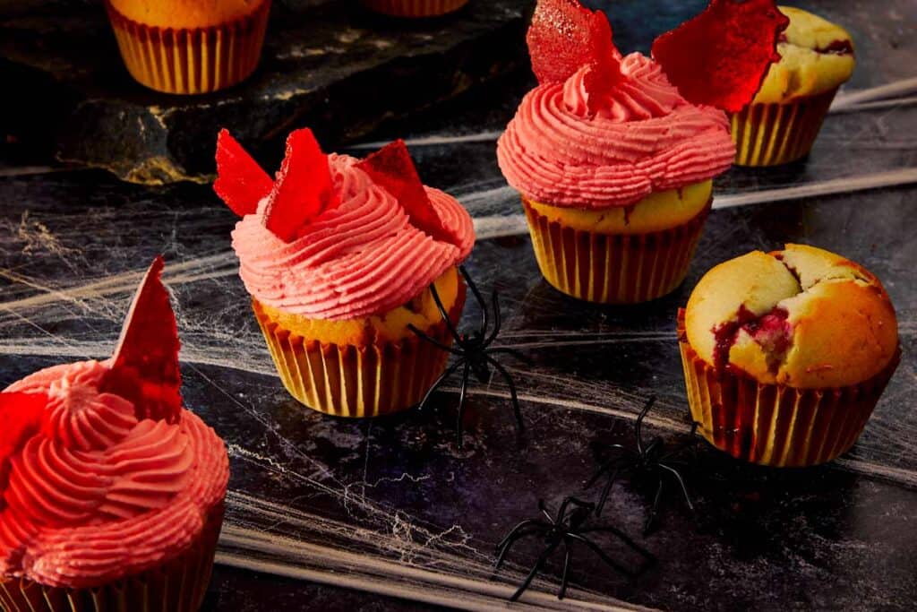 Bloody Raspberry Muffins with Broken Glass Topping - Cafe Delites